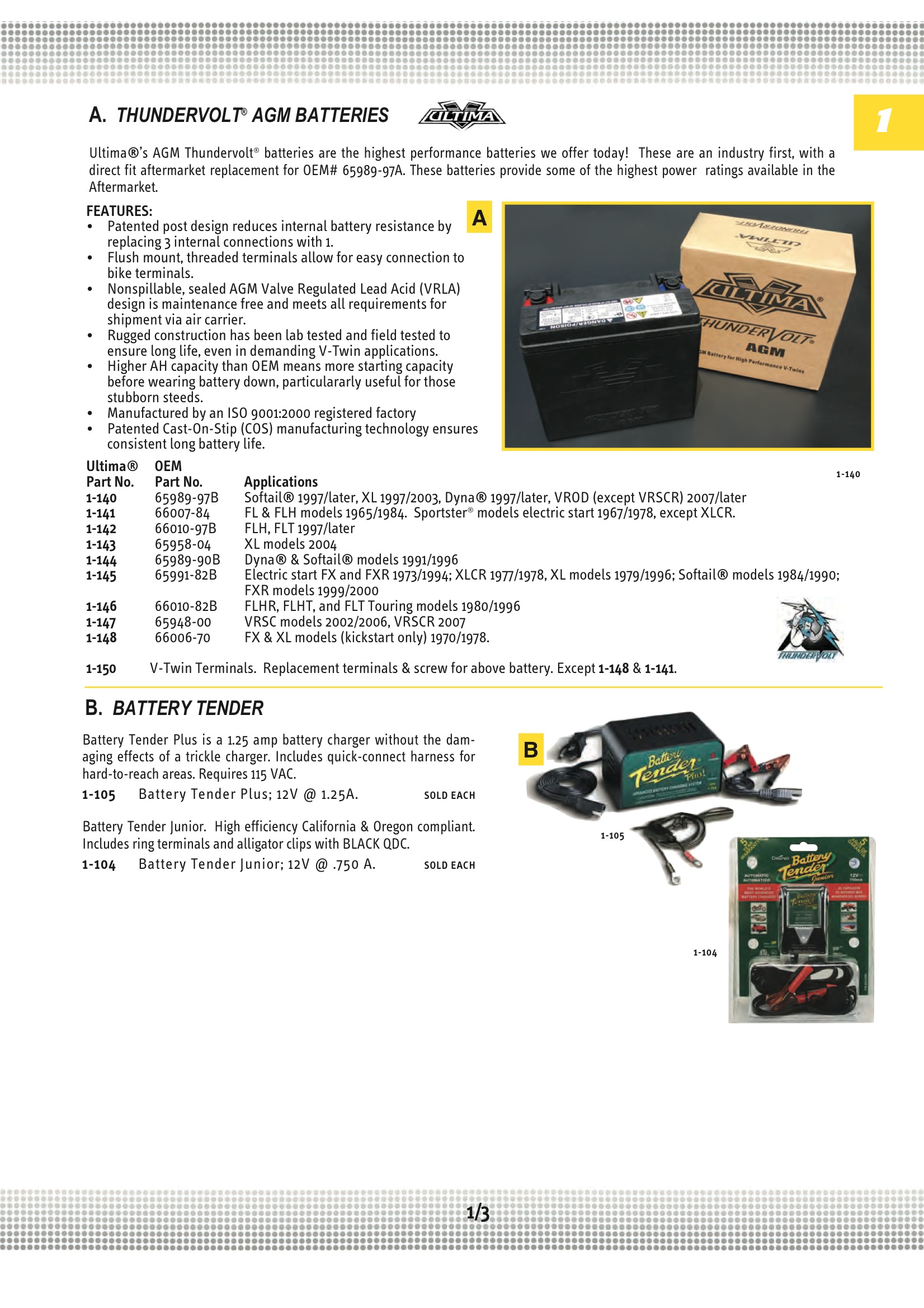 Ultima Battery, ULTIMA AGM- OE#; 66010-82B Midwest 1-146