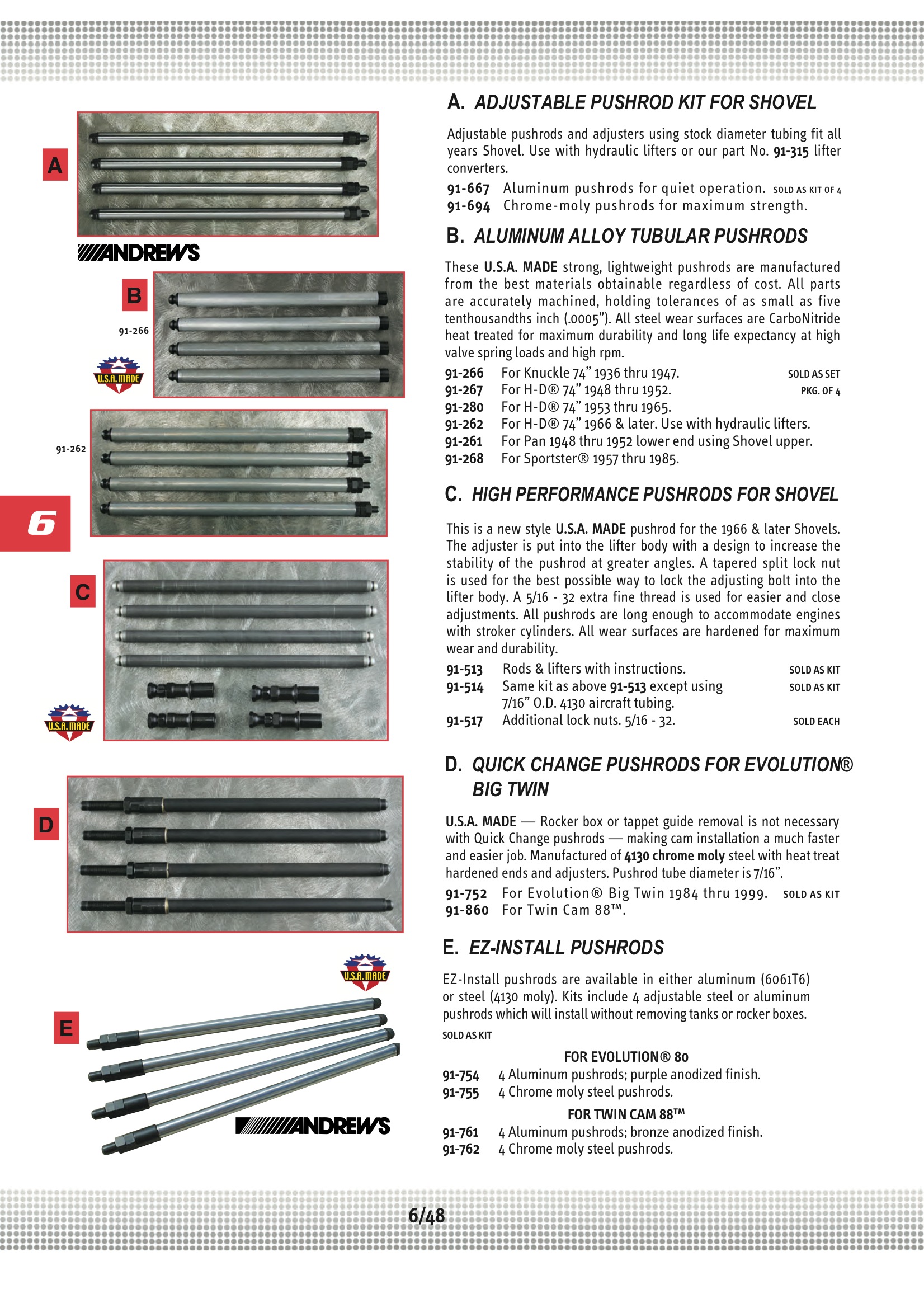 Ultima PUSHRODS LIFTERS SHOVEL; Midwest 91-513