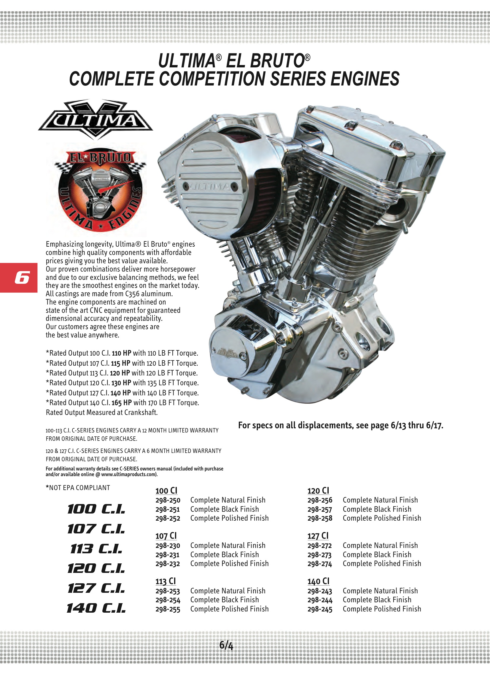 Ultima ULTIMA ENGINE 127CI;NATURAL FINISH Midwest 298-272