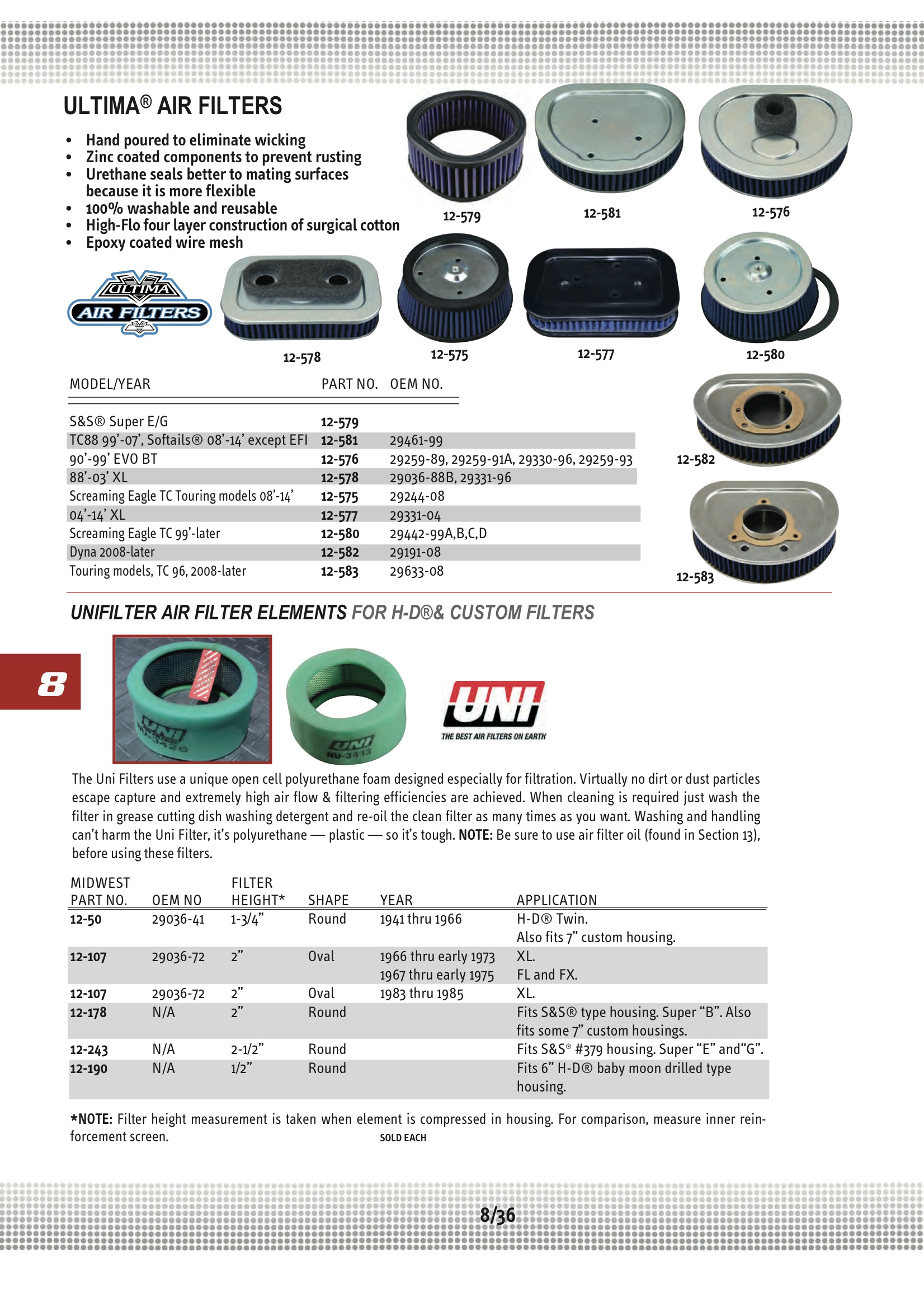 Ultima FILTER,AIR UNIFIL NU3412; Midwest 12-50