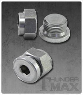 ThunderMax straight 18mm weld-in exhaust oxygen sensor bung with cap.
